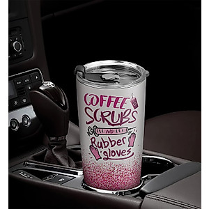 64HYDRO 20oz Coffee Scrubs and Rubber Gloves Nurse Nutrition Facts Inspiration Motivation Tumbler Cup with Lid, Double Wall Vacuum Sporty Thermos Insulated Travel Coffee Mug - THA0503002Z