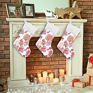 Kigai Christmas Stockings Coral Seahorse Large Candy Stockings Stuffers Kids Cute Xmas Sock Decorations 1PC for Home Holiday Party 12" x18"