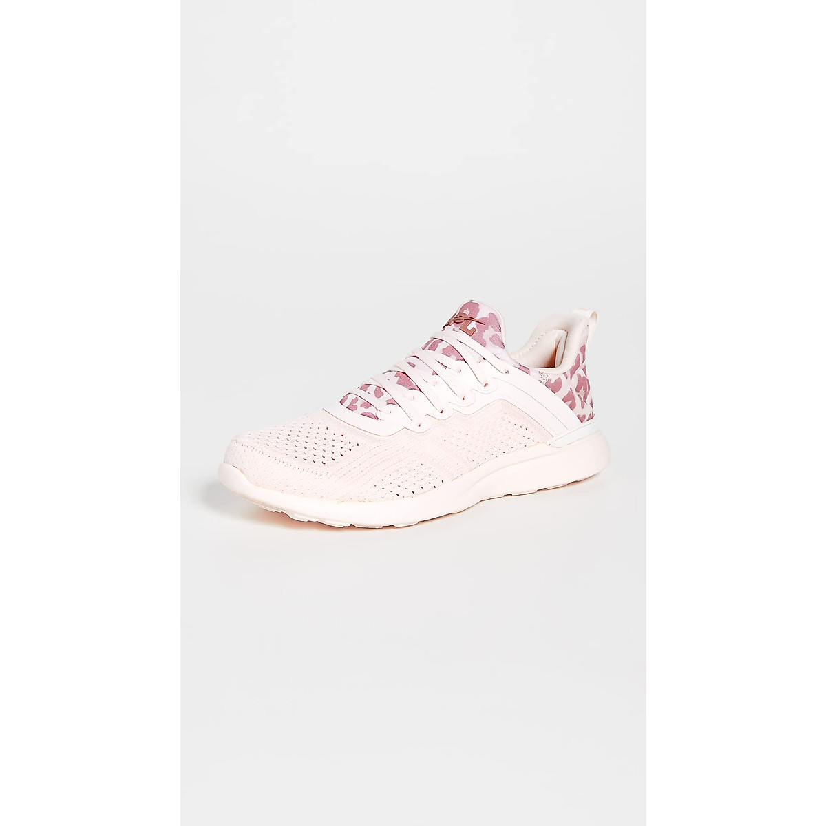 APL: Athletic Propulsion Labs Women's Techloom Tracer Sneakers, Creme/Beachwood/Leopard, Print, Pink, 7.5 Medium US