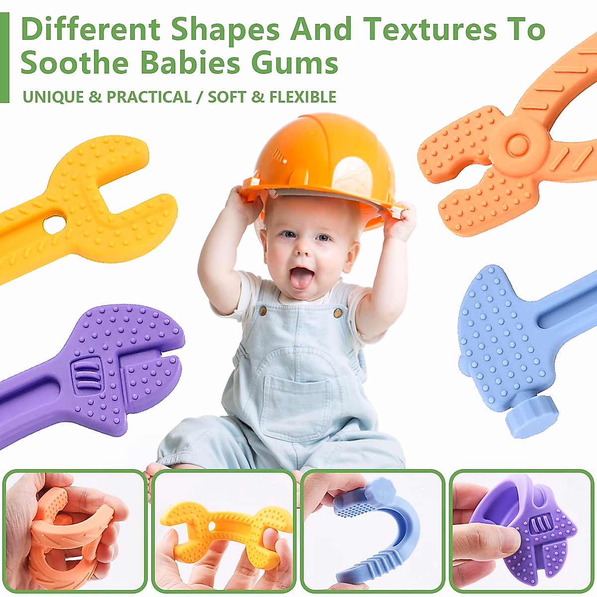 Silicone Teethers for Babies, Freezer Teethers for Babies, Silicone Baby Teething Toys, Infant Teething Relief Baby Chew Toys, Sensory Toys for BaBies, Frozen Teething Toys for Babies - 4 Pack