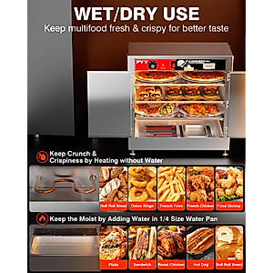 PYY Hot Box Food Warmer - 4 Tier Commercial Catering Warming Cabinet for Pizza Pretzel, Electric Countertop Heating Machine for Restaurant, Stainless Steel Dual Door with Water Tray and Thermometer