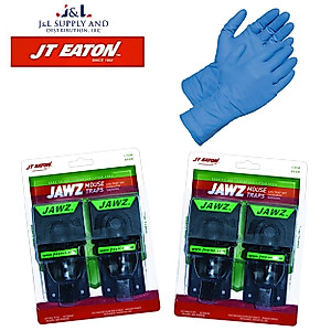 JT Eaton Jawz Mouse Traps Latex Free Glove Bundle for use with Solid or Liquid Baits - J&L Supply