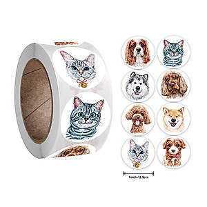 Animal Stickers 1'' Circle Labels Letters 500 Per Pack New Roll Handicraft Decoration Reward Sealing Cats Dogs Sticker Envelope Encourage Children's Gift (Animal)