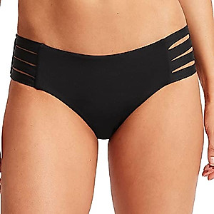 Seafolly Women's Standard Multi Strap Hipster Full Coverage Bikini Bottom Swimsuit, Eco Collective Black, 2
