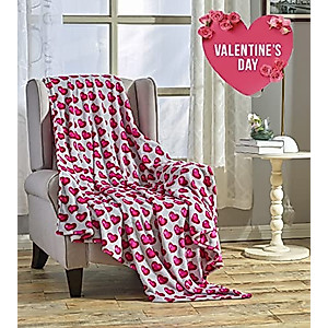 Décor&More Amor Eterno Be Mine Love Collection Valentine's Day Heart Ultra Plush Throw Blanket (50" x 60") - Red Hearts