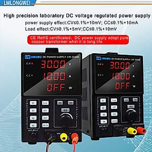 LWLONGWEI DC Power Supply Variable, Programmal Control 30V 10A Adjustable Switching Regulated DC Bench Power Supply with 4-Digits LED Power Display 5V/2A USB Output, (4sets 30V 10A)