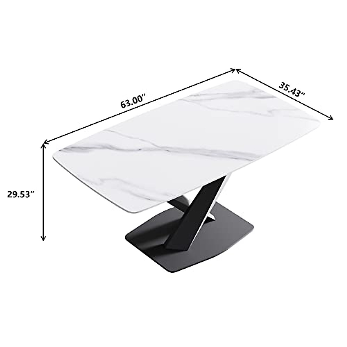 Modern Dining Table, White Sintered Stone Tabletop Dining Table with X-Shaped Solid Carbon Steel Base, 63" Rectangular Dining Table for 4-6