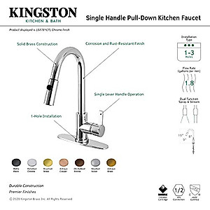 Kingston Brass LS8783CTL Continental Pull-Down Sprayer Kitchen Faucet, Brushed Brass