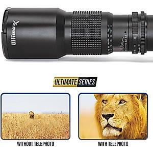 Ultimaxx 500mm (w/ 2X Converter 1000mm) Manual Preset Lens Kit for Canon EOS T5, T5i, T6, T7 T6i, T6s, T7i, SL1, SL2, 60D, 70D, 77D, 80D, 5D III, 5D IV, 6D, 7D, 7D II & More
