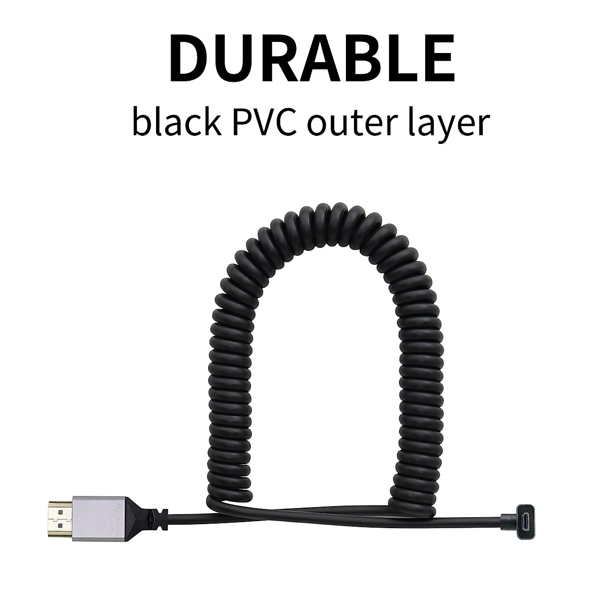 RIIEYOCA 90 Degree Down Angle UHD 4K Micro HDMI Male to HDMI Male 18Gbps High Speed 2.0 Extender Coiled Cable Supports 4K@60Hz,1080p,ARC,3D,for Laptop,DVRs,HDTV,Roku Ultra Stretchable to 1.5M/5FT