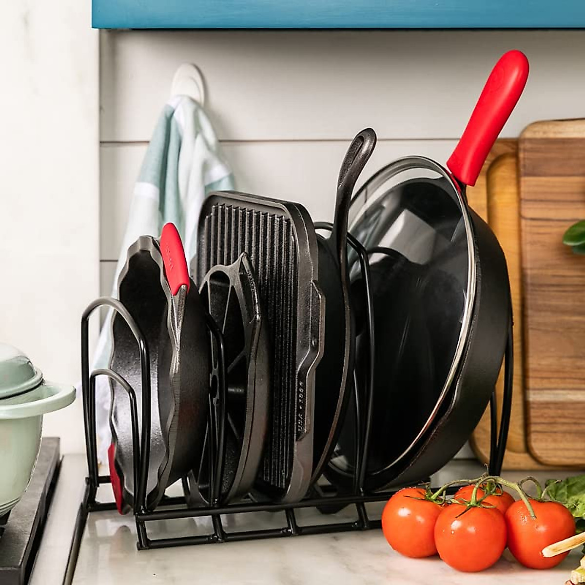 Lodge 5-Tier, Kitchen and Pantry Cast Iron Cookware Storage Organizer, Steel Construction, Matte Black