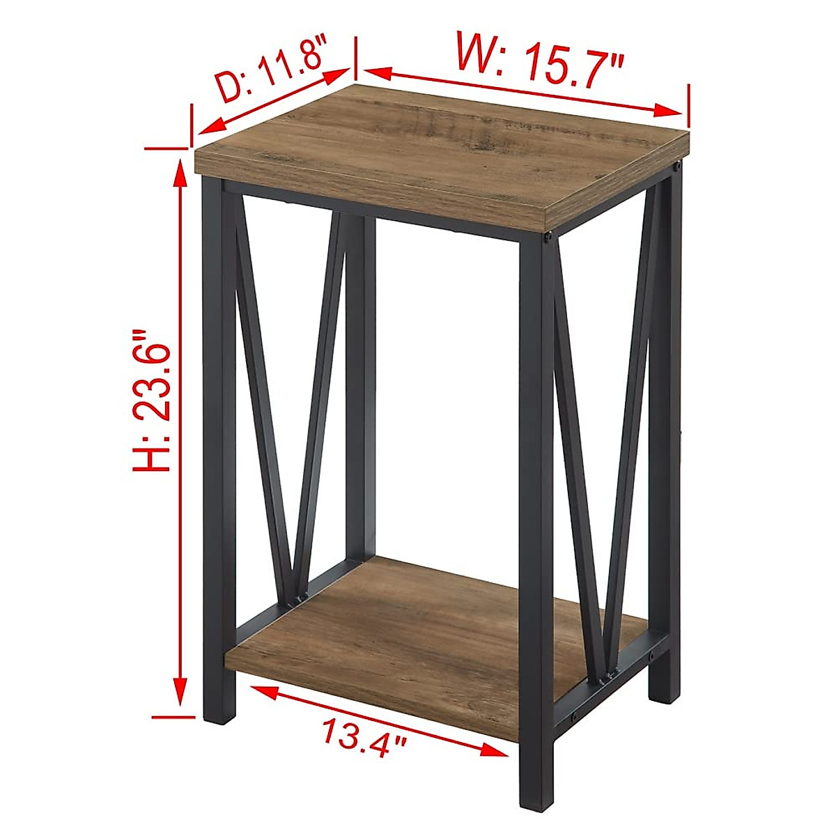 FOLUBAN Side Table with Storage Shelf, Rustic End Table for Living Room, Wood and Metal Nightstand for Bedroom, Oak