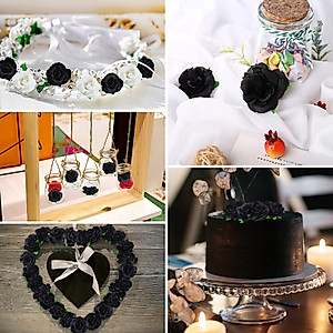 Kesoto 50pcs Black Roses Artificial Flowers Bulk, 1.6 Inch Small Silk Fake Roses Flower Heads for Decoration, Crafts, Wedding Halloween Party Home Decor