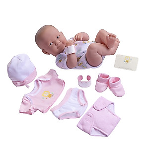 8 piece Layette Baby Doll Gift Set | JC Toys - La Newborn Nursery | 14" Life-Like Smiling Doll w/ Accessories | Pink | Ages 2+, Pink Smiling