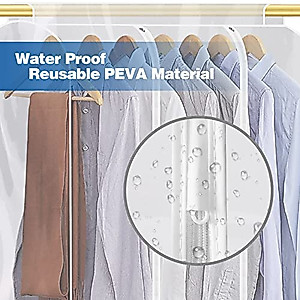 47'' Extra Large Clear Hanging Garment Bags for Closet Storage, Garment Rack Cover for hanging clothes, Sealed Clothes Dust Cover to Protect Coats, Suits, Dresses（with 5 Cedar Wood Chips）
