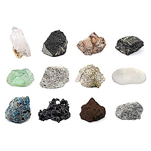 Rock & Mineral Kit, 12 Pieces - Includes Metamorphic, Igneous, Sedimentary Rocks & Minerals - 1" Specimens - Great for Geology Classrooms & Basic Field Testing Labs - Tech Cut Rocks by Eisco Labs