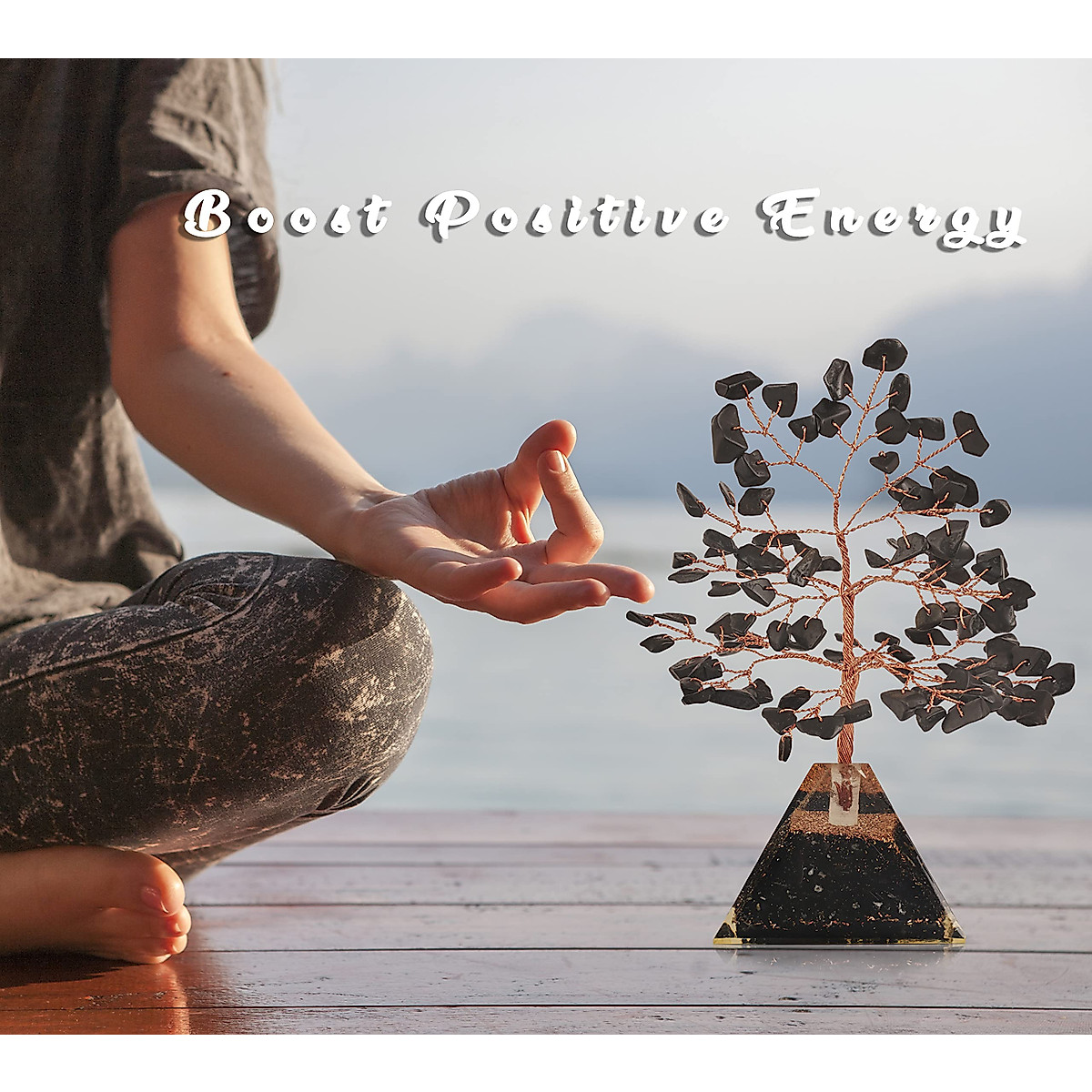 FASHIONZAADI Chakra Tree Reiki Healing Orgone Pyramid Base Bonsai Trees Good Luck Statue Crystal Feng Shui Decor Figurine Vastu Correction Reikis Stones (Black Tourmaline)