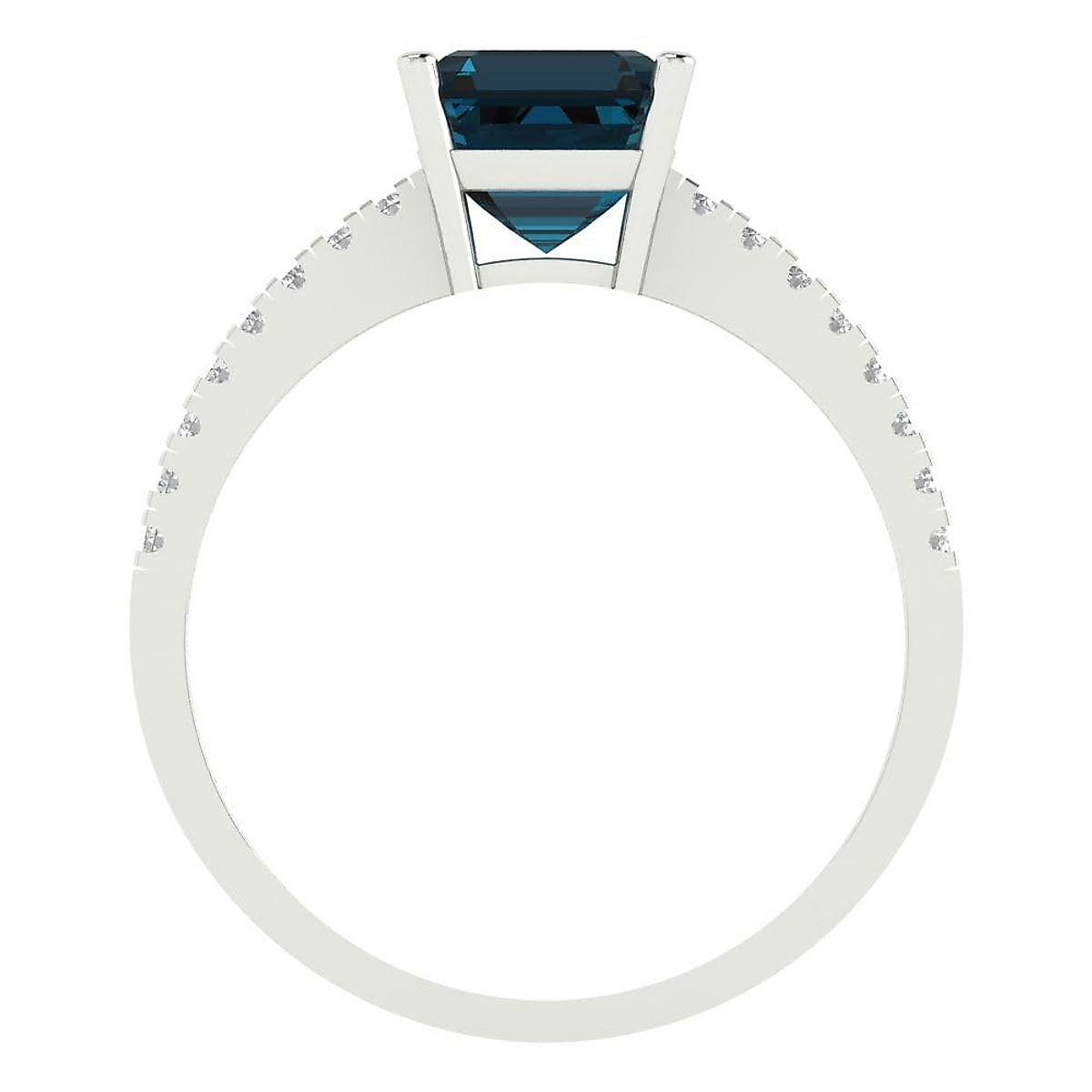 Clara Pucci 1.6ct Cushion Cut Solitaire Natural Royal Blue Topaz Designer Wedding Bridal art deco Anniversary Ring 14k White Gold