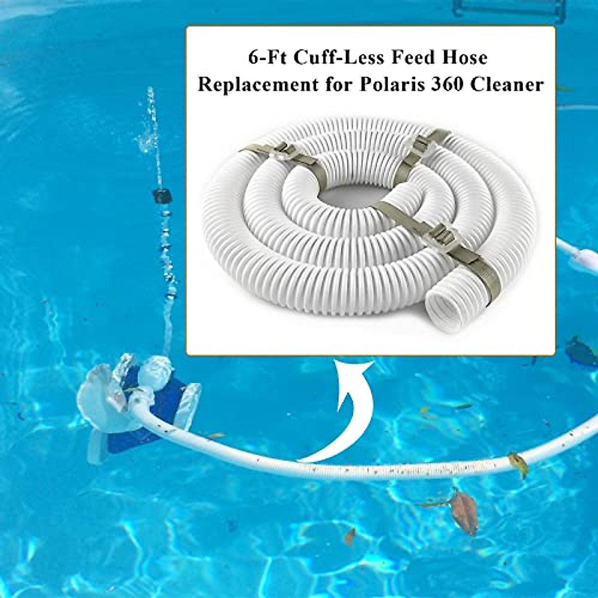 Replacement Pool Cleaner 6-Ft Cuffless Feed Hose for Polaris 360 Cleaner 9-100-3102 1-1/2" Diameter,Pool Accessories