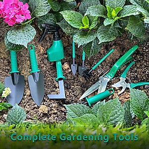 KENNEDICH Garden Tools Set，Stainless Steel Garden Planting Tools Kit with Green Carrying Case, Ideal Gardening Gift (10 PCS )