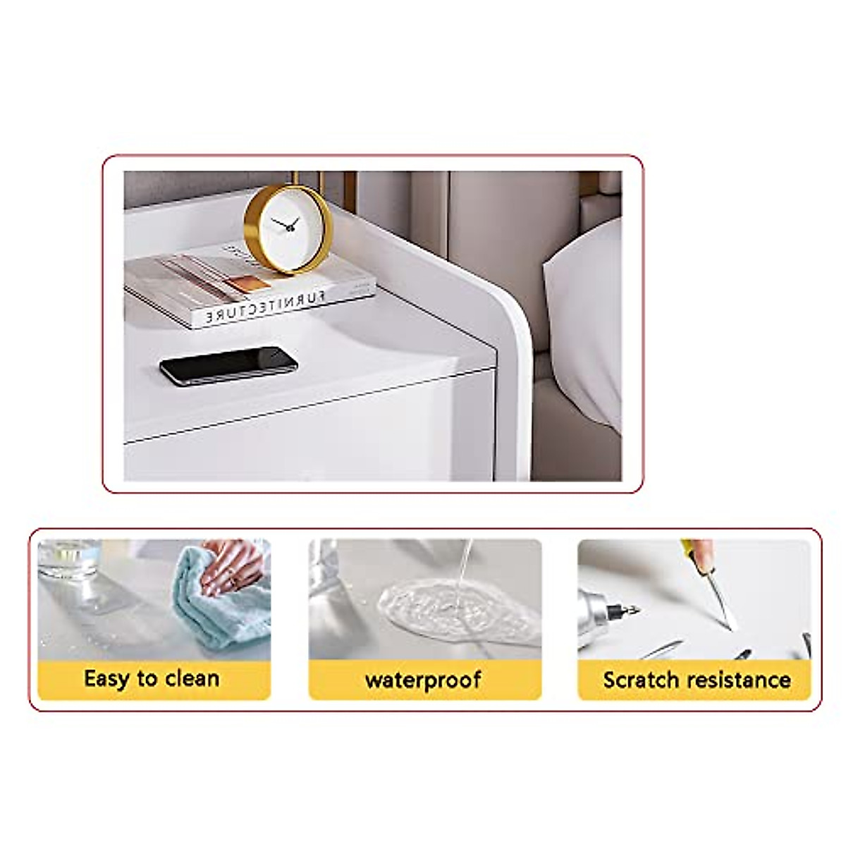 Roozmausy Nightstand with LED Lights and Charging Station,White nightstand,Bedside Table with Drawer,Bedside Cupboard,Bedside Cabinets,Small Spaces Side End Table (White-2Drawer)