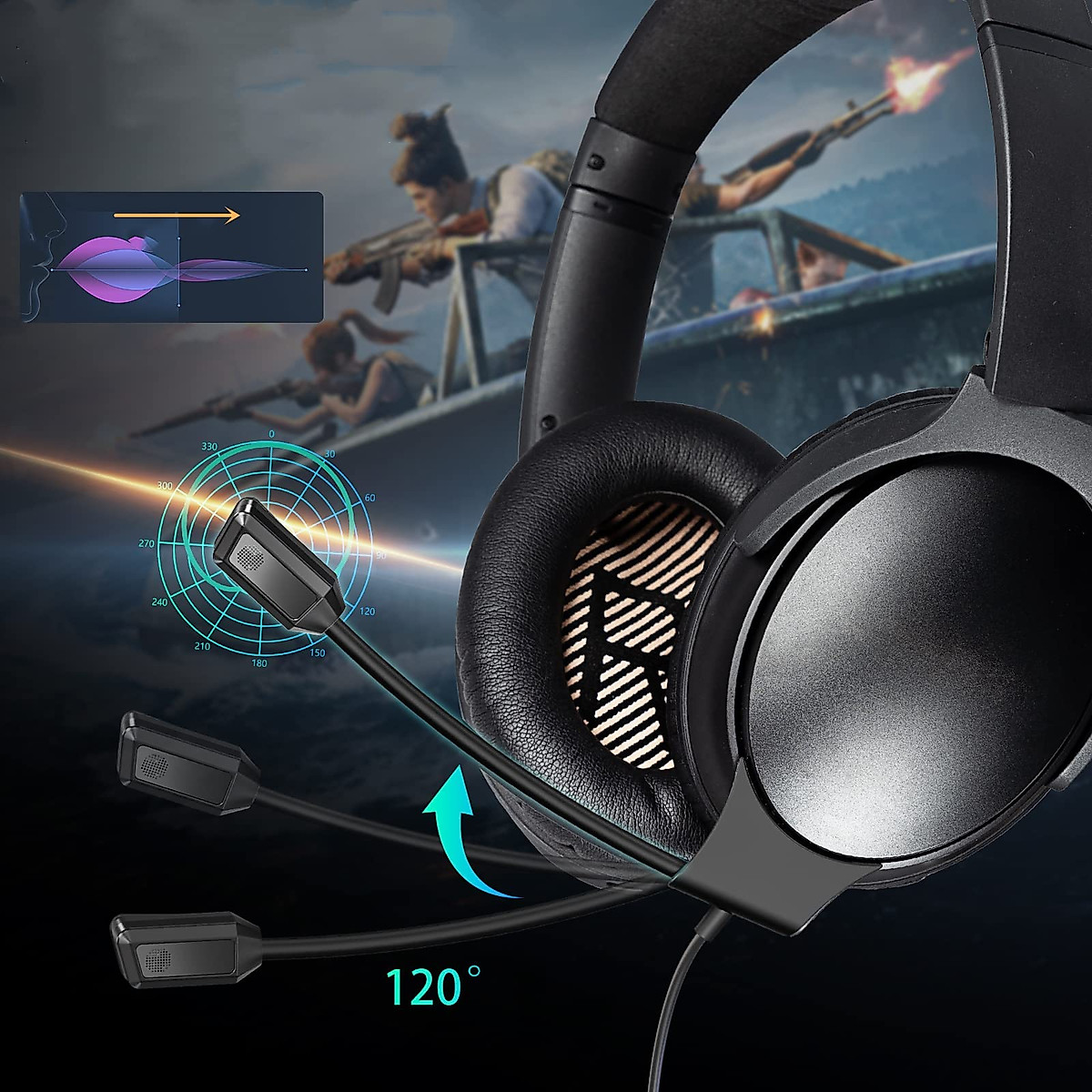 Learsoon Boom Microphone Cable QC35 Replacement Cord for Bose QuietComfort 35 & QuietComfort 35II(QC35II) Headphones, Gaming Mic with Mute Black 120CM/4FT