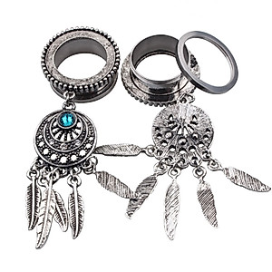 Aotiwe Vintage Gauges, Gauge Jewelry Leaves Dangle with Green Cubic Zirconia Silver 1 3/16 Inch 30mm Stainless Steel 2Pcs