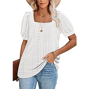 BZB Short Sleeve Tunic Tops for Women Loose Fit Shirts Dressy Casual Tee White XL