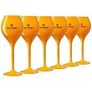 Veuve Clicquot 6x Yellow Trendy Champagne Flutes Polycarbonate Acrylic Poolside Glasses Goblets (Small Edition)