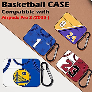 Basketball Case for Airpods Pro 2nd Generation 2022 Cover with Hiking Keychain for Sports Fans Boys Girls Kids Teen Cool Design Square Silicone Case Compatible with Airpod Pro 2