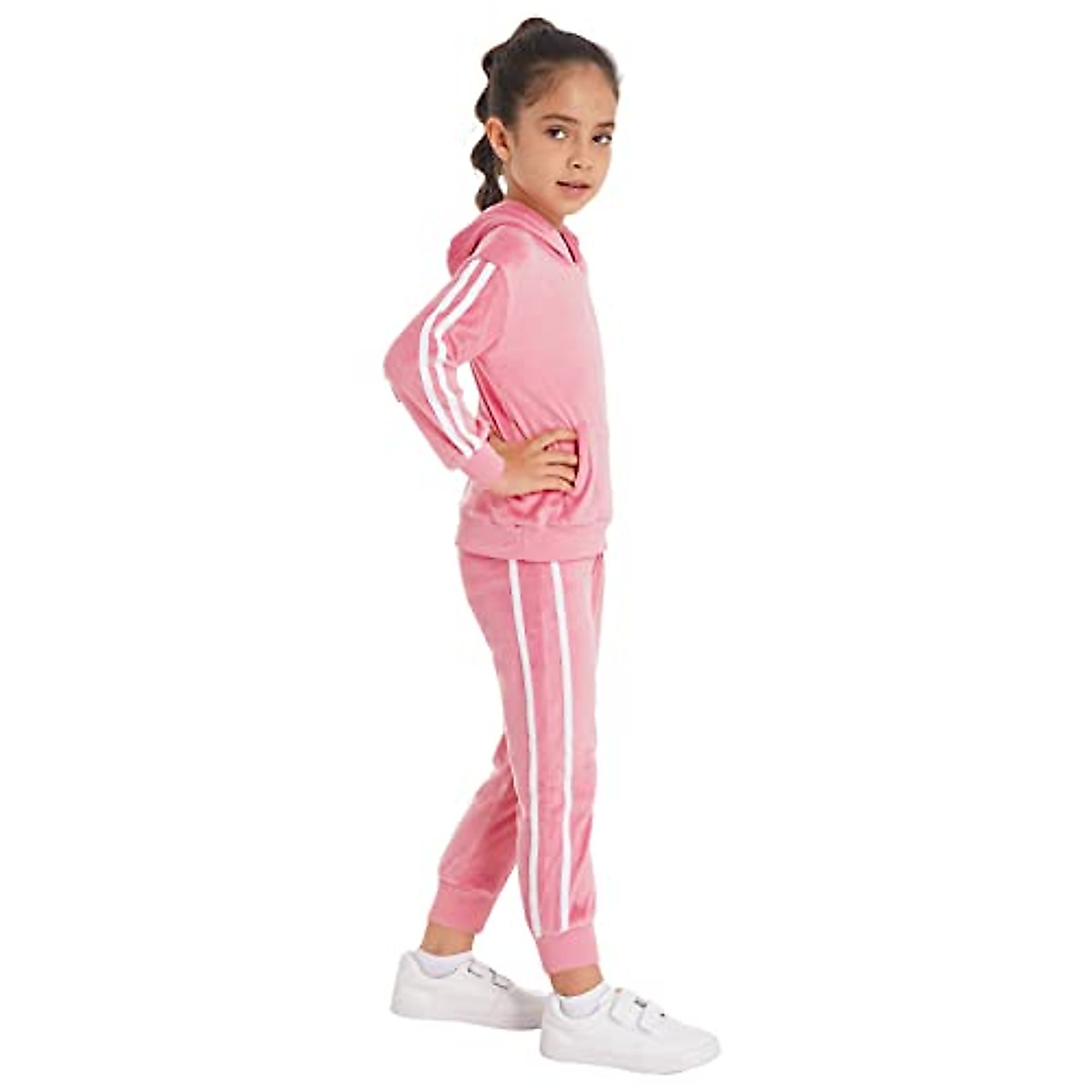 Linjinx Kids Boys Girls Velour Tracksuit Sweatsuits Athletic Hoodie Sweatshirt and Sweatpants Pants Set Pink 6-7 Years