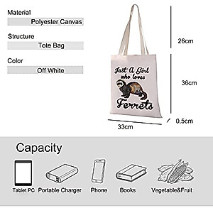 VAMSII Ferret Tote Bag Ferret Gifts for Ferret Lovers Ferret Owner Gifts just a Girl who Loves Ferrets Shoulder Bag(Ferret Tote Bag)