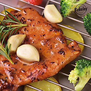 Bakeley Roasting Pan with Rack, Non-Stick Rectangular Deep Dish Oven-BBQ Bakeware for Oven Baking 13.78" x 9.84" x 2.36" (Champagne Gold)