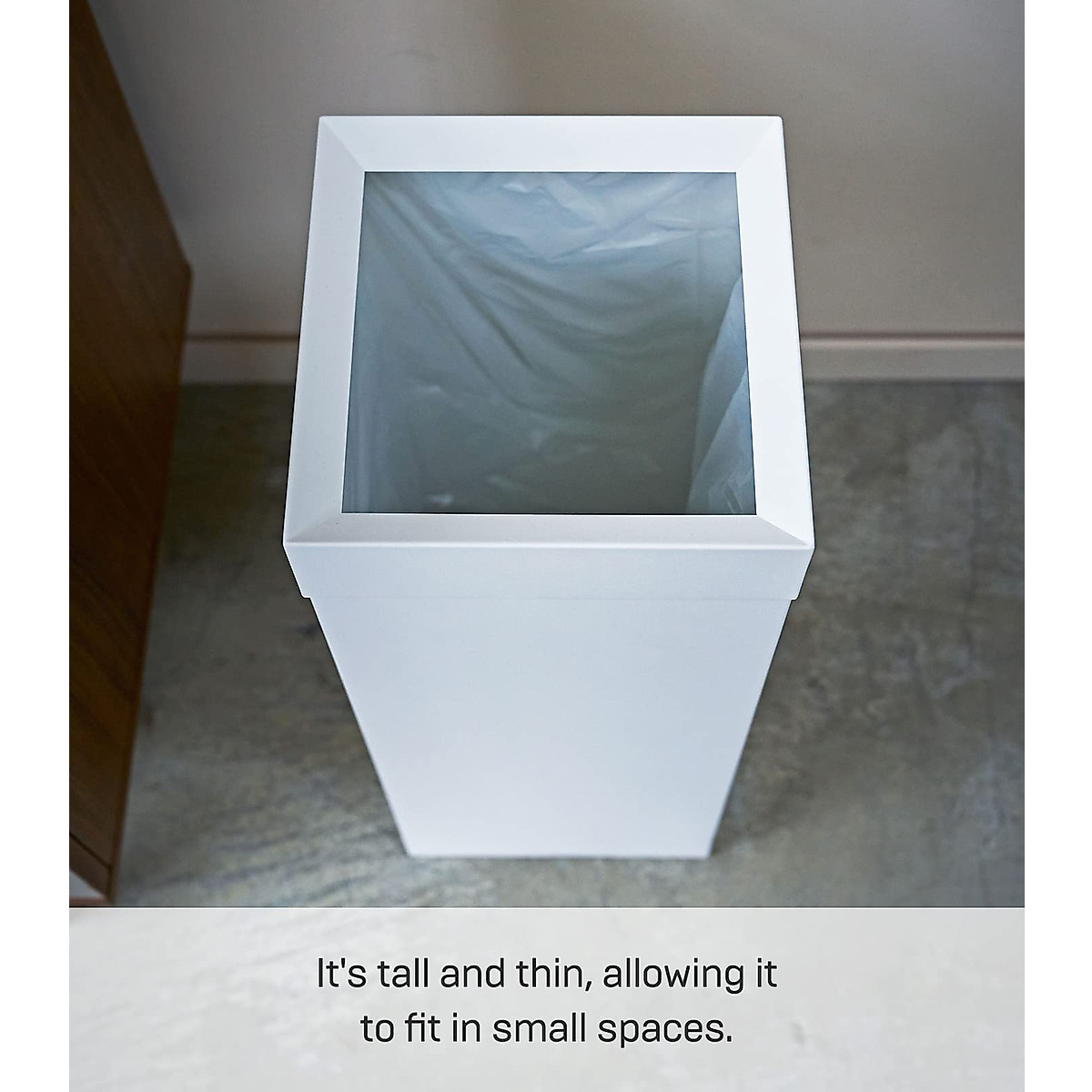 YAMAZAKI home 4488 Tall Trash Can-Modern Garbage Waste Basket with Handle, One Size, White