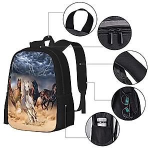 ALIFAFA Cool Horse School Backpack Running Horse In Lightning Bookbag for Boys Girls Elementary Middle High College School Casual Travel Bag Computer Laptop Daypack Rucksack, 17 Inch