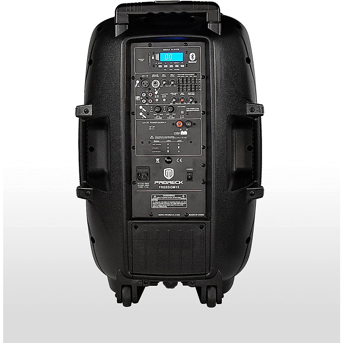 PRORECK Freedom 15 Portable 15-Inch 800 Watt 2-Way Rechargeable Powered Dj/PA Speaker System with Bluetooth/USB/SD Card Reader/FM Radio/Remote Control/Wireless Microphones/Speaker Stand
