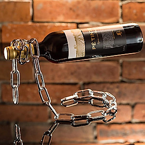 Tabletop Single Wine Bottle Holder, Creative Suspending Chain Rack Bronze Wine Rack Wine Holder Novelty Gift for Kitchen Home Table Decor, Perfect Wine Gifts and Accessories for Wine Lovers (Bronze)