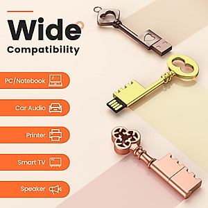 32GB Thumb Drive Metal Key USB 2.0 Flash Drive Kepmem Creative Cute Memory Stick Adorable Pen Drive Birthday Gift, Gold