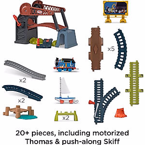 Thomas & Friends Motorized Toy Train Set Bridge Lift Thomas & Skiff Track Playset with Boat for Preschool Pretend Play Kids Ages 3+ Years
