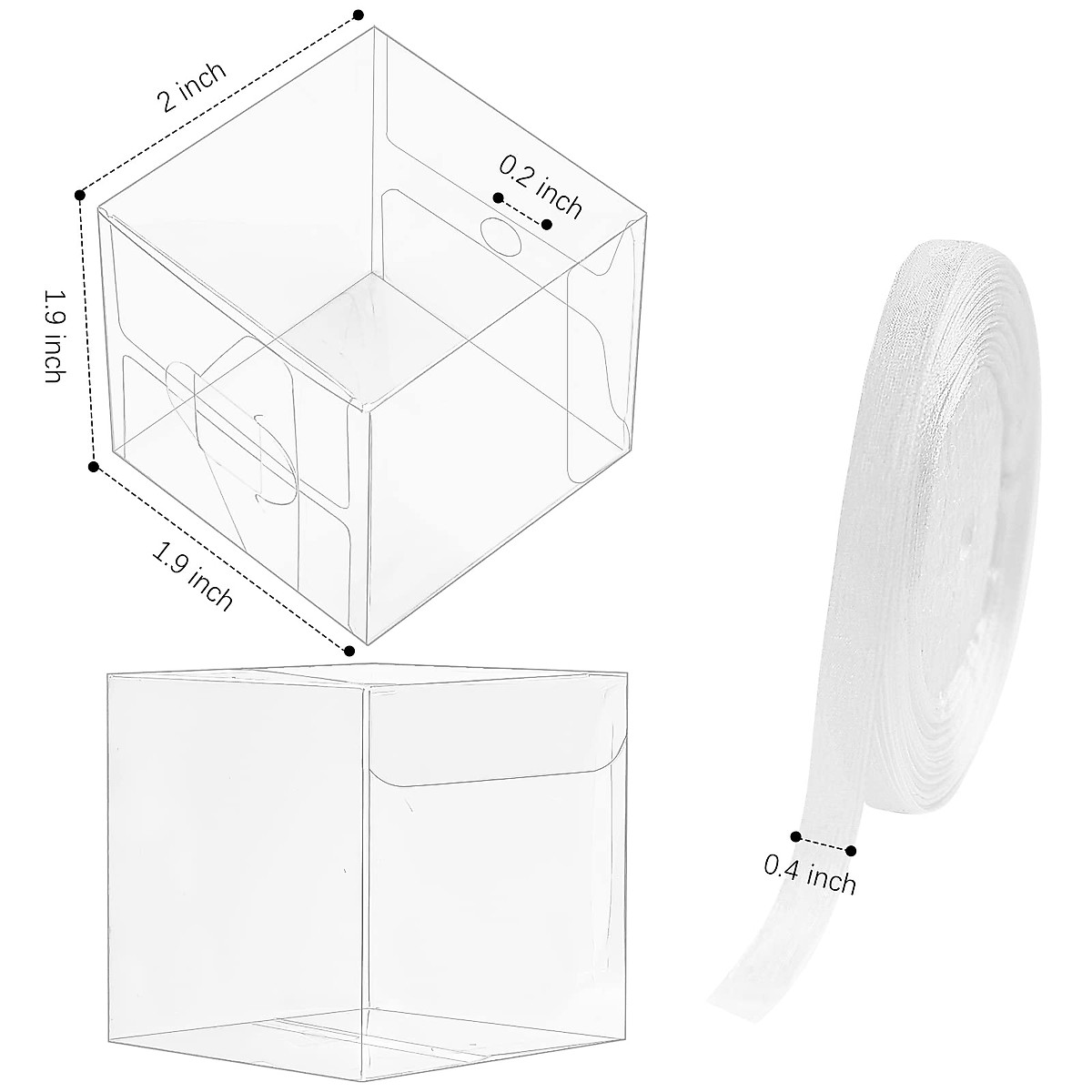 Jutieuo 100 Pack Single Cake Pop Box With Hole for Stick and Ribbons 1.9x1.9x2 Inches, Clear Plastic Lollipop Candy Treat Boxes Individual Cake Pop Display Packaging Boxes