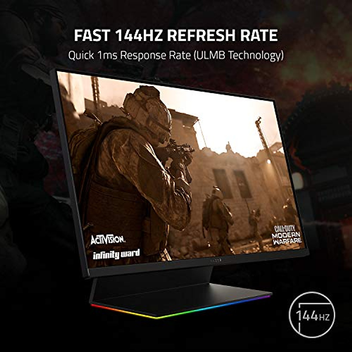 Razer Raptor 27" Gaming Monitor: WQHD (2560x1440) - IPS-Grade - 144Hz - 1ms Response - HDR 400 - NVIDIA G-Sync Compatible & AMD FreeSync - Solid Aluminum Base Chroma RGB - 5 Flat Cables in Box