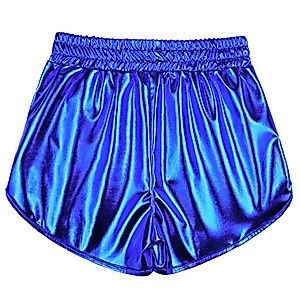 Shiny Blue Shorts Girls Metallic Shorts Sparkly Shiny Hot Pants Size 8 10 Dance Bottoms