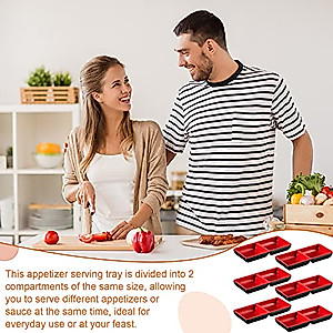 6 Pieces Dual Dipping Bowls Melamine Dual Sauce Bowls Dual Sauce Dishes Divided Sauce Dishes Wasabi Sushi Dipping Plates Appetizer Serving Tray for Restaurant Kitchen, Soy Sauce, Ketchup, BBQ Sauce