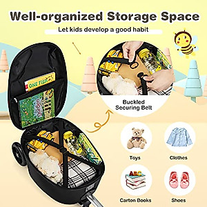 Goplus 2-in-1 Ride On Suitcase Scooter for Kids, Carry on Luggage with LED Flashing Wheels, Waterproof Shell, Retractable Steering Handle, Lightweight Folding Scooter for Boys Girls Travel (Bee)