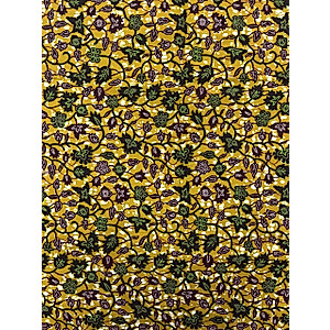 African Guaranteed Wax Block Prints Fabric/African Ankara Wrapper Fabric Wax Fabrics /-Sell by 6 Yards-100% Cotton-for Dresses-Floral Design- Plum,White, Golden-Bron, Black, Green