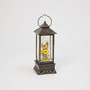 Garden Sunflower and Butterfly Lighted Water Lantern with Timer, Battery Operated, 10.8 Inches High (Pink, Green, Yellow, Bronze)