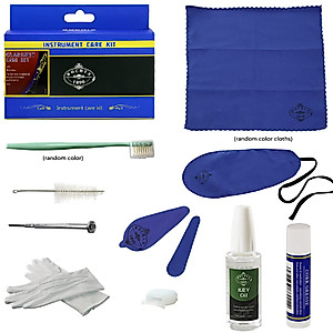 Clarinet Cleaner Care Cleaning Kit,Maintenance Kit,Key Oil,Cork Grease,Swab,Cleaning Cloth,Thumb Rest,Mouthpiece Brush and More(Random Color Cloths)