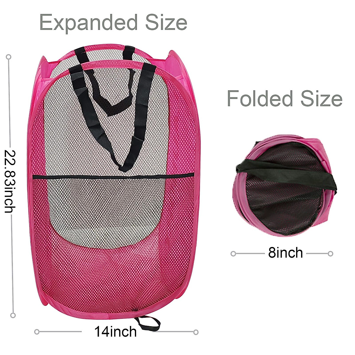 Larpur Pop Up Laundry Baskets, 2 Pack Mesh Laundry Hampers Collapsible Clothes Hampers for Home, Dorm, Travel (Black + Pink)