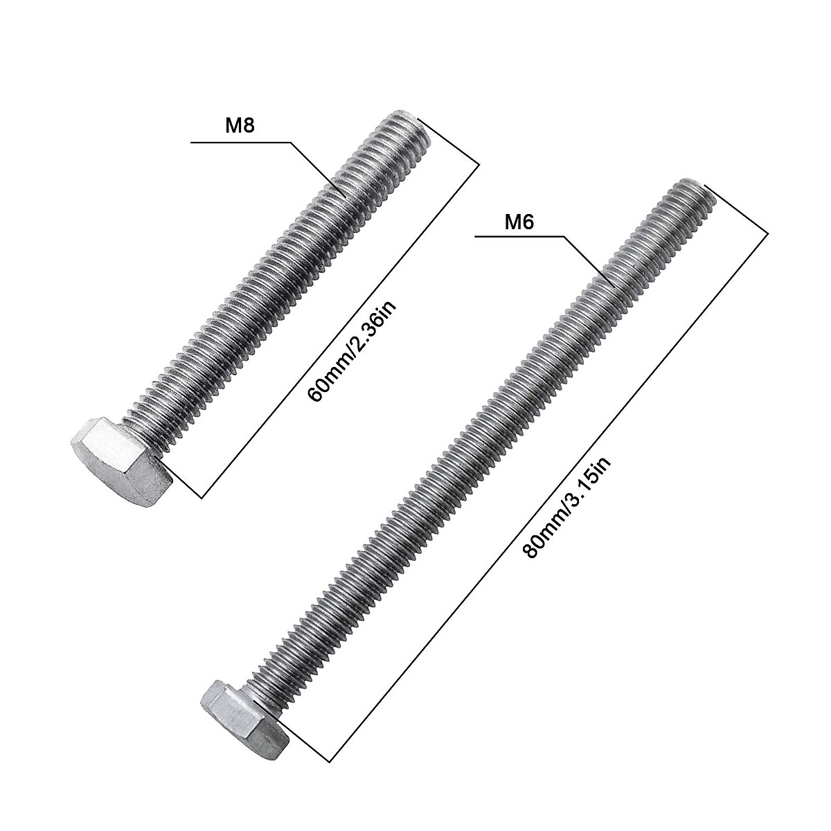 Micro Traders 20Pcs Expansion Bolts 304 Stainless Steel External Hex Nut Expansion Screw Bolts Sleeve Anchors Heavy Duty M6x80mm M8X60mm