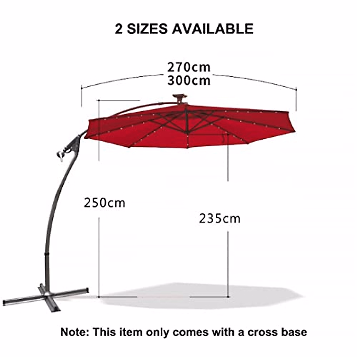 ZJDU Solar Patio Umbrellas,Solar LED Offset Patio Umbrella,Led Lighted Outdoor Table Market Umbrella, with Push Button Tilt/Crank,8 Ribs, for Garden, Lawn, Deck, Backyard & Pool,Brown,2.7m